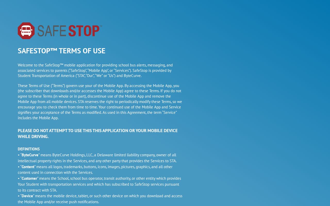 SafeStop™ Terms of Use